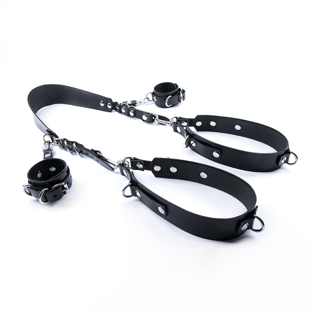 Thigh sling with handcuffs. Hand crafted BDSM restraints.